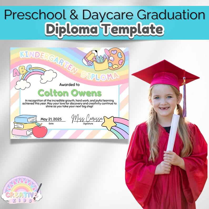 Preschool Graduation Diploma Template | Kindergarten Grad Certificate ...