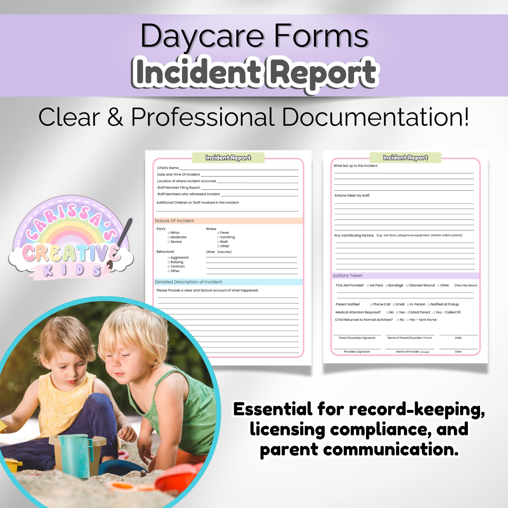 Incident Report Home Daycare Forms | Editable Template Format | Toddler ...