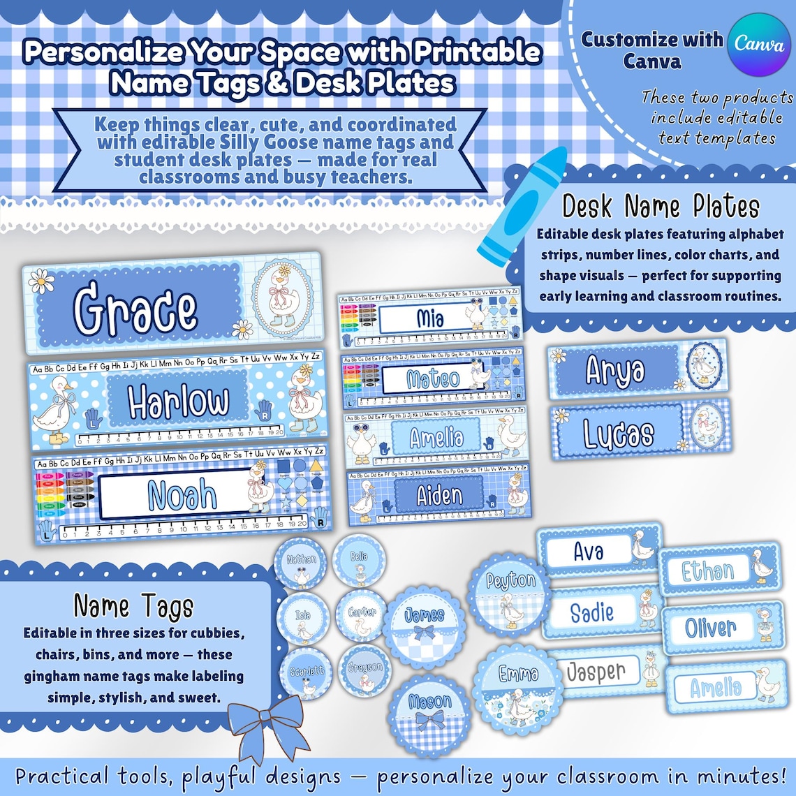 Silly Goose Classroom Decor Bundle | Printable Blue Gingham Decor for ...