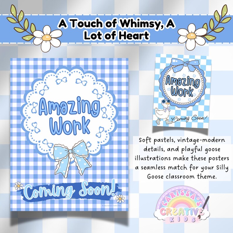 Amazing Work Coming Soon Posters • Student Work Display • Blue Gingham ...