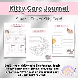 Kitty Care Journal | Cat Care Planner & Tracker | New Kitten Checklist ...