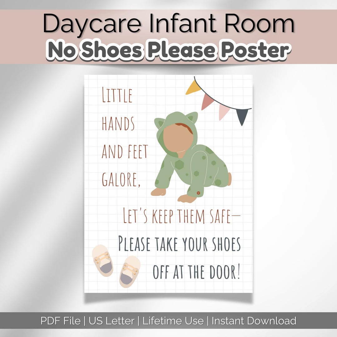 Daycare Infant Classroom Boho Entryway Printable No Shoes Poster ...