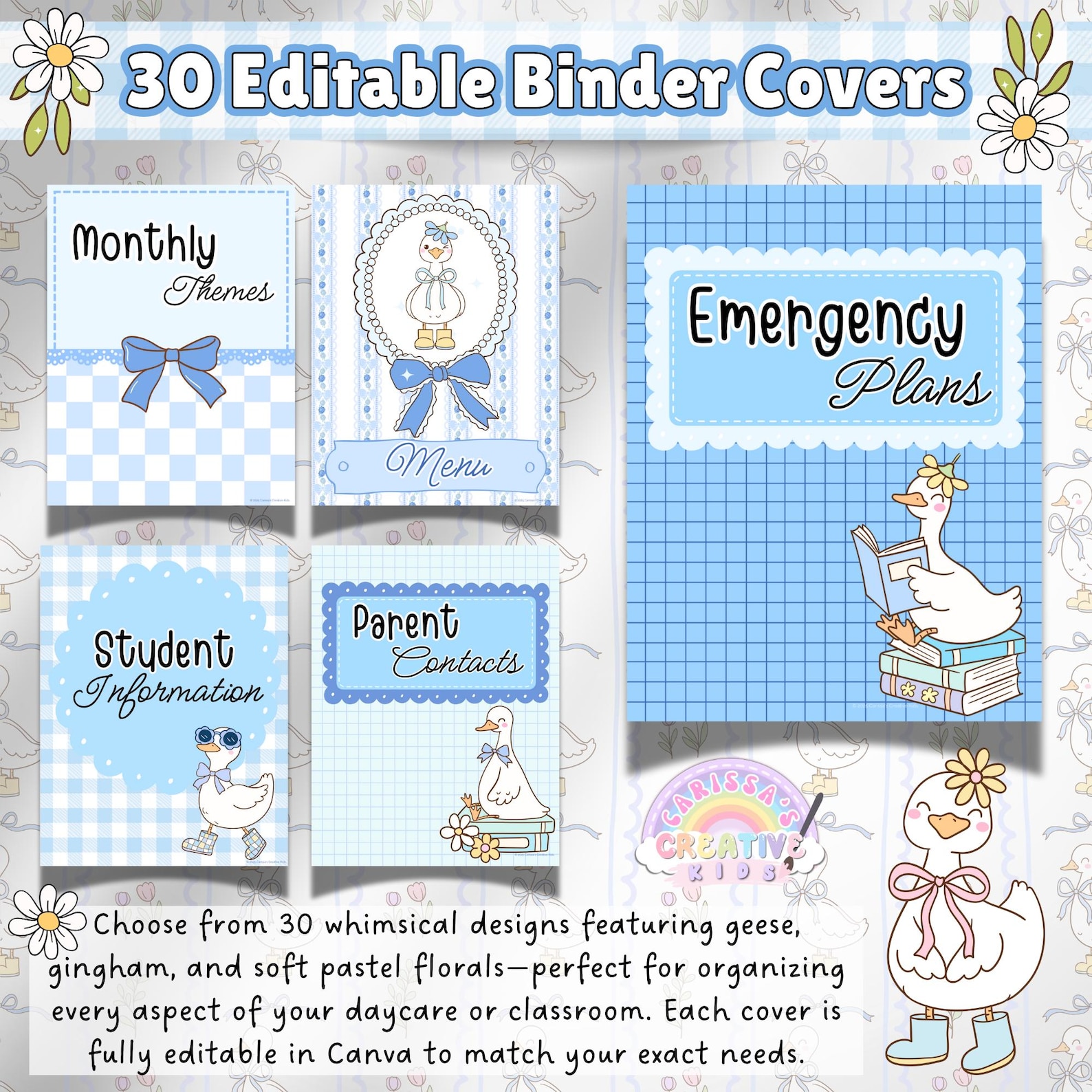 Editable Binder Covers and Spines | Silly Goose Classroom Decor Theme ...