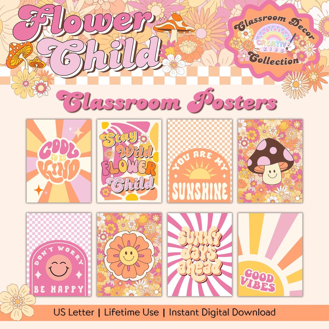 Retro Groovy Classroom Decor Posters | Boho Retro Classroom Theme ...