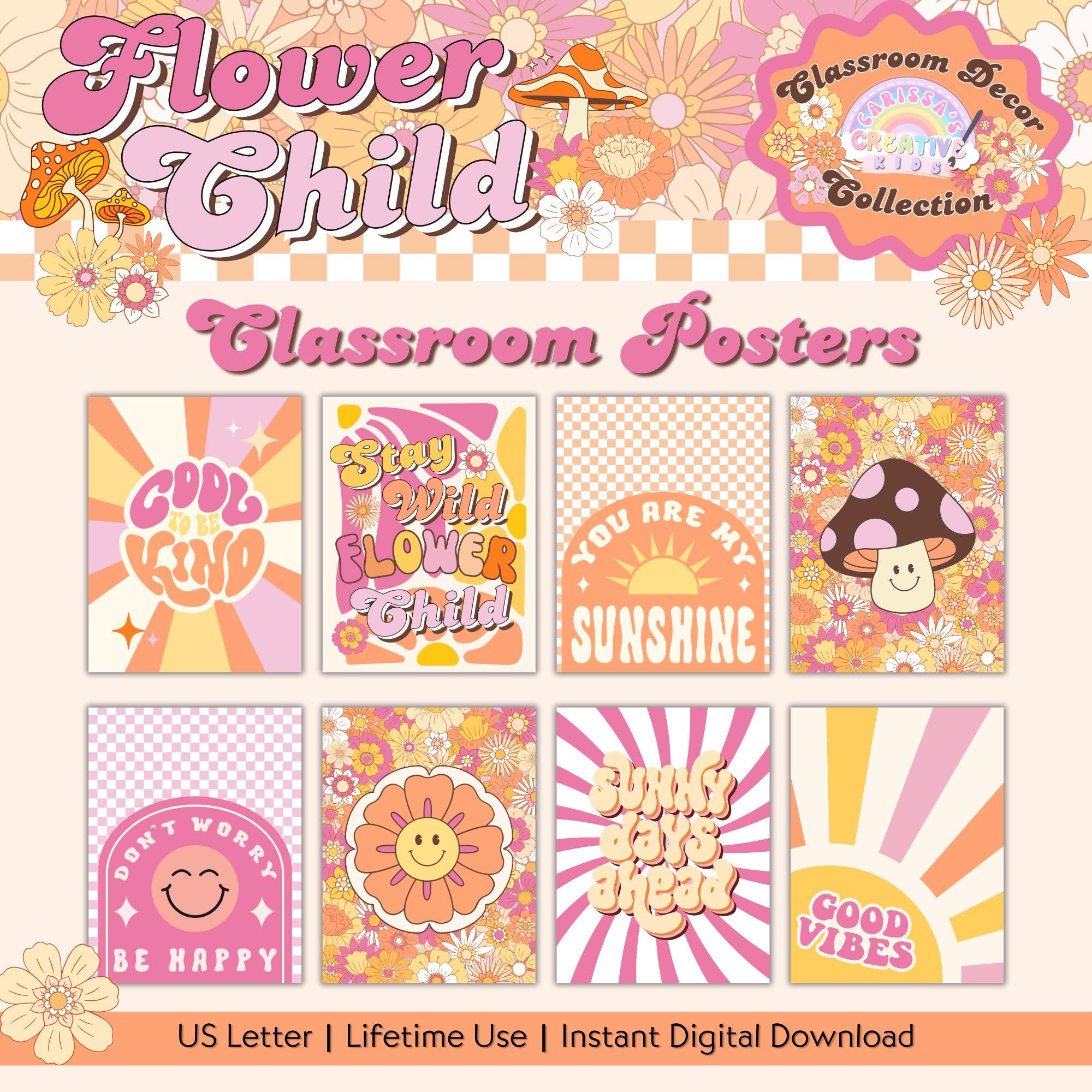 Retro Groovy Classroom Decor Posters | Boho Retro Classroom Theme ...