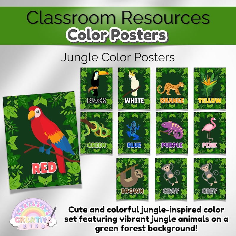 Preschool Rainforest Jungle Color Posters | Jungle Classroom Theme ...