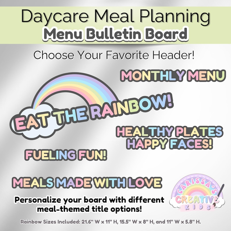 Daycare Menu Template Bulletin Board Kit | Pre K School Morning Lunch ...