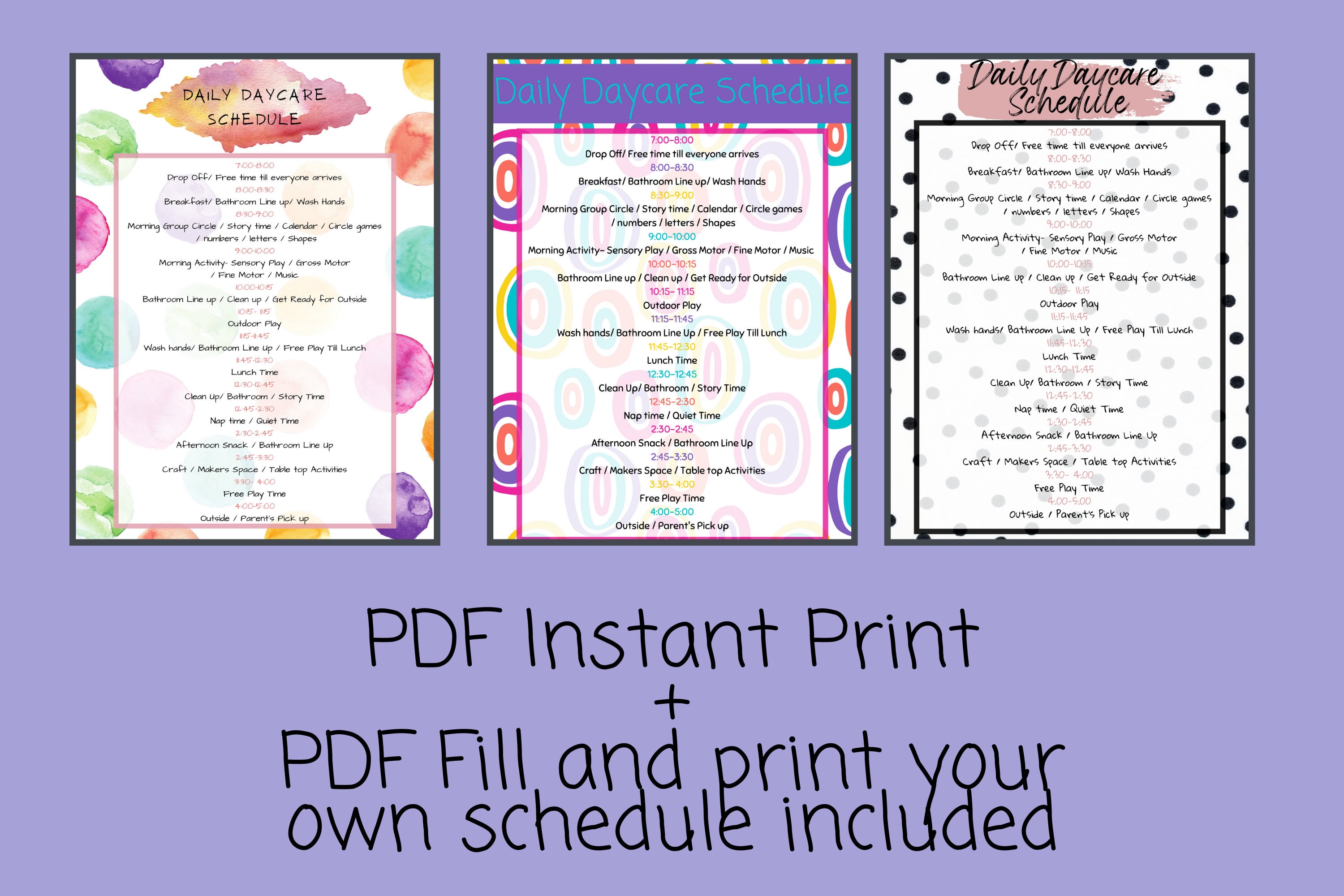 Daily Daycare Schedules PDF Printable as Well as PDF Fill - Etsy