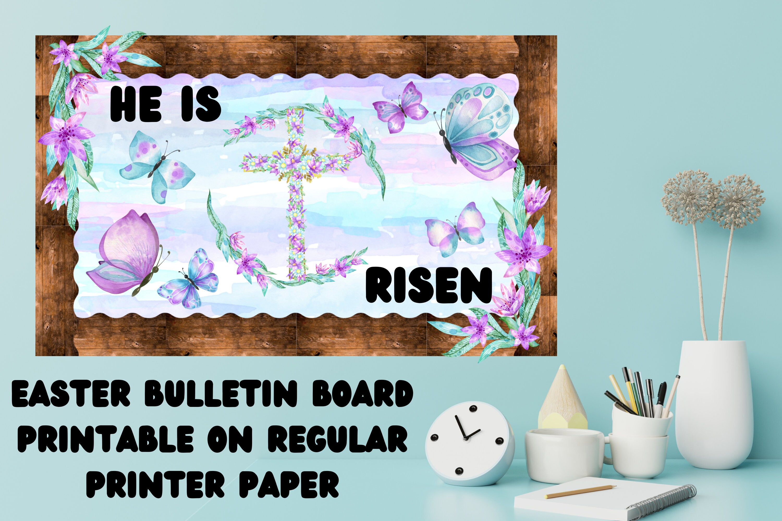 Easter Bulletin Board | He is Risen | School Bulletin Board | PDF ...