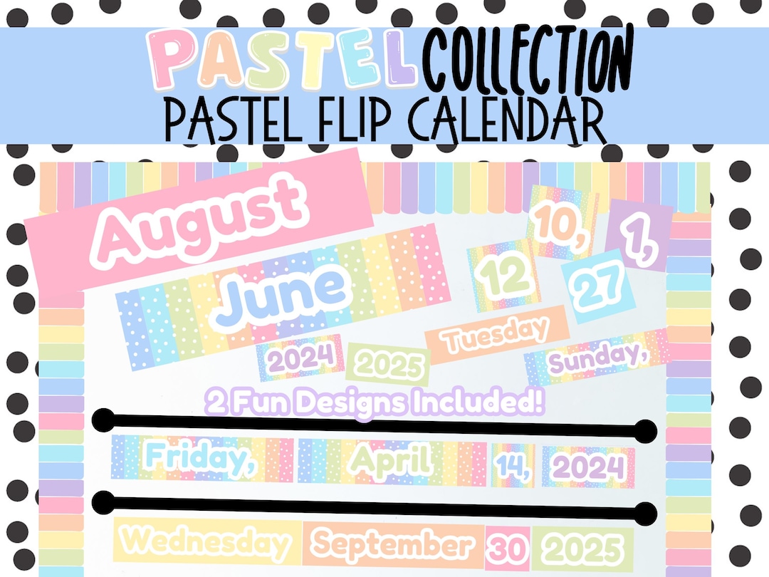 Pastel Flip Calendar | Printable Desk Calendar | Rainbow & Solid Pastel ...