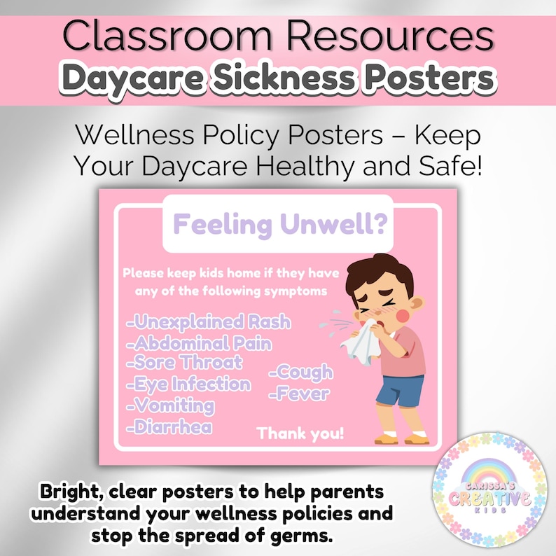 Daycare Sickness Posters | Sick Policy Posters to Help Keep Your Space ...