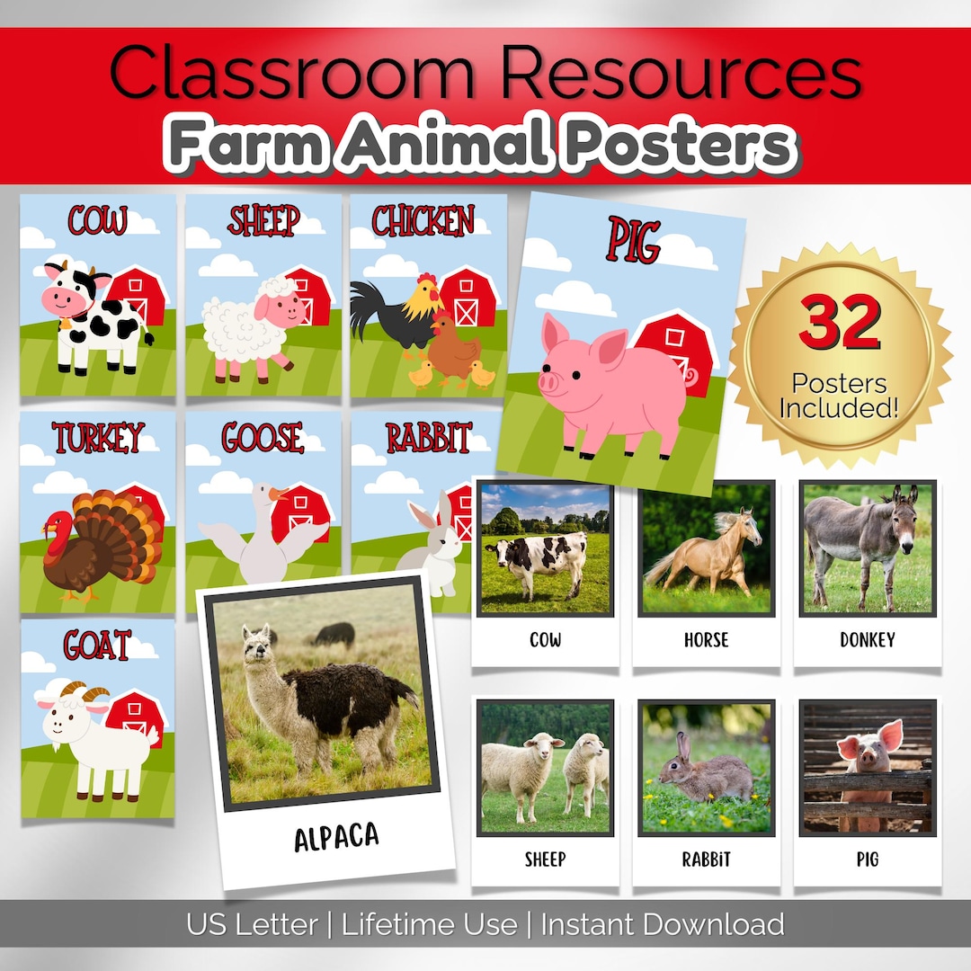Preschool Farm Animal Posters | Daycare Playroom Farming Posters ...