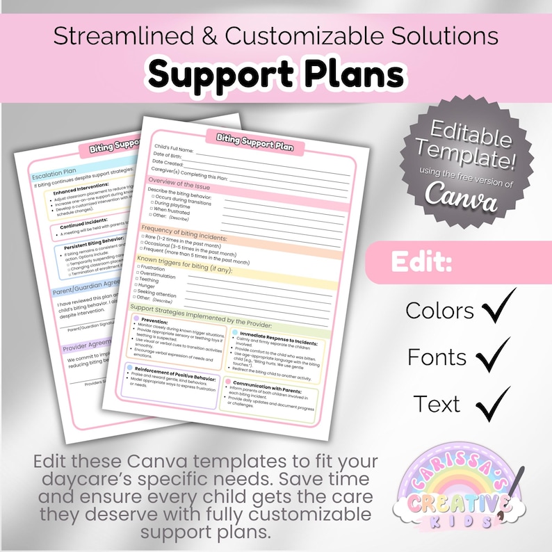 Daycare Forms Bundle- Support Plans | Biting Support Plan | ADHD ...