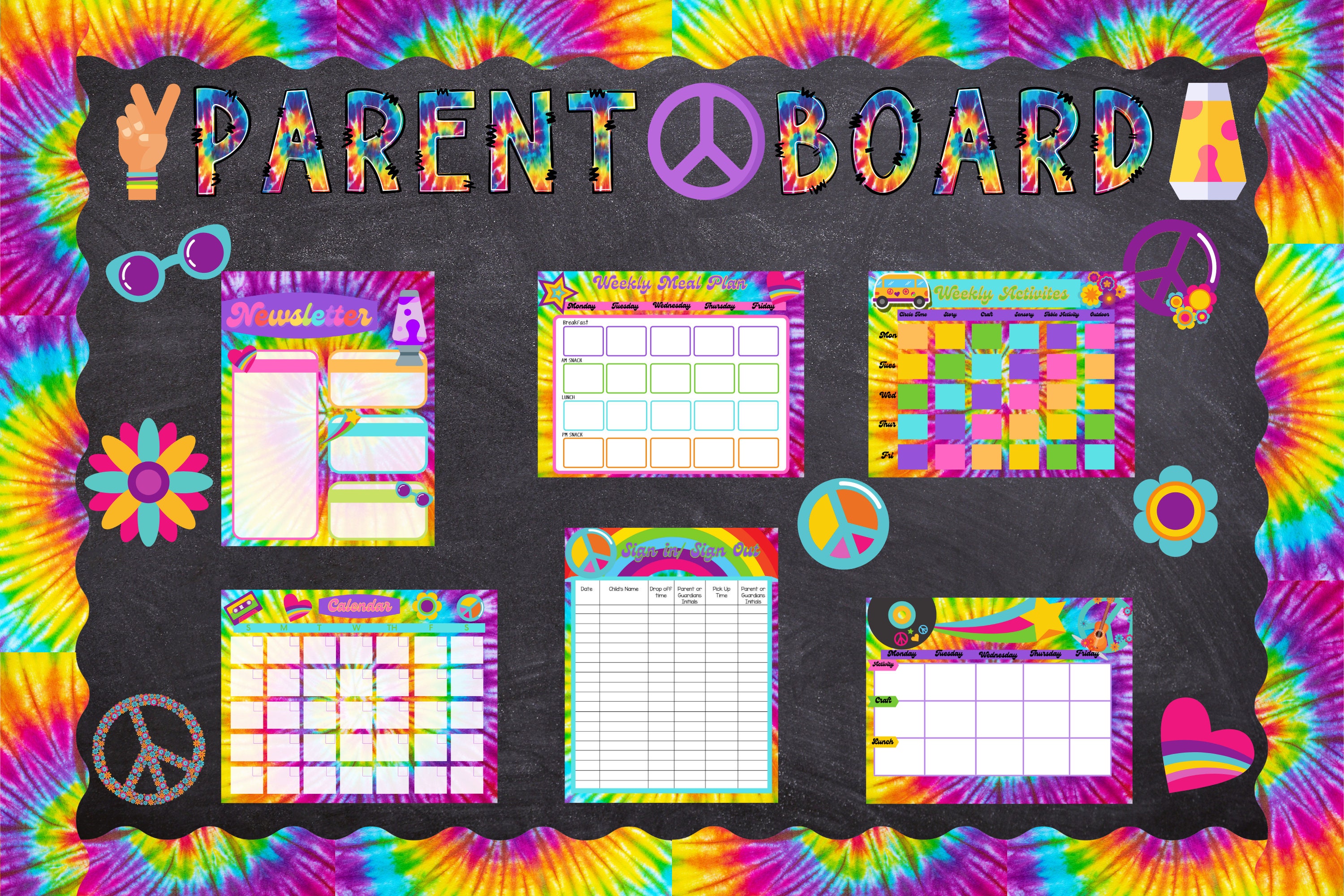 Tie Dye Daycare/ Preschool Bulletin Board Template Parents Board ...