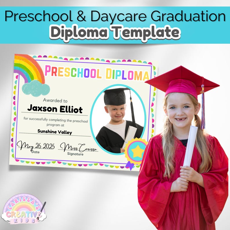 Editable Preschool Graduation Certificate | Graduation Diploma Template ...