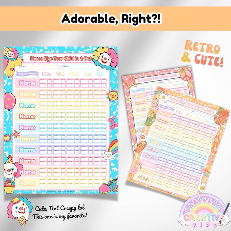 Daycare Sign in Sheets | Child Attendance Sign in and Out | Club Sign ...