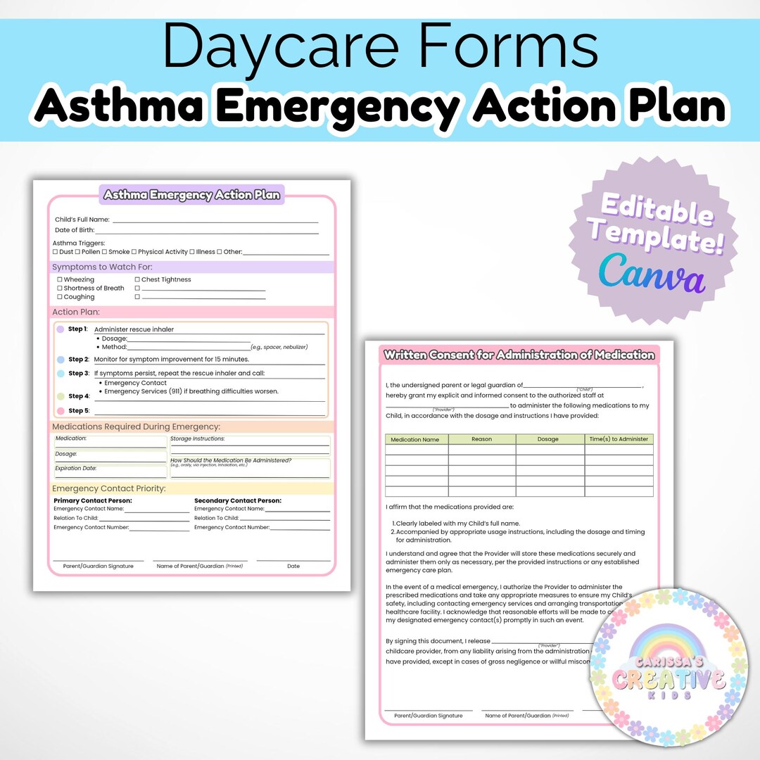 Daycare Forms Asthma Emergency Action Plan Editable Template Home ...