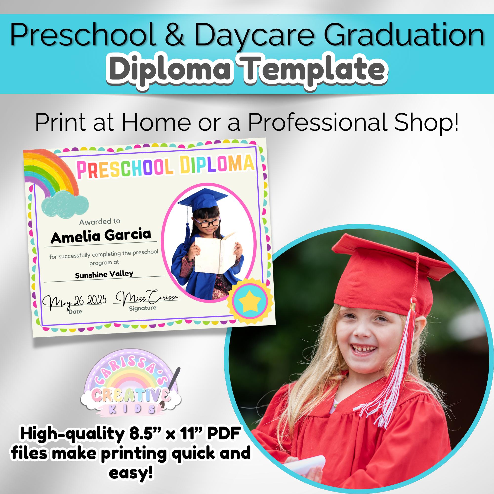 Editable Preschool Graduation Certificate | Graduation Diploma Template ...