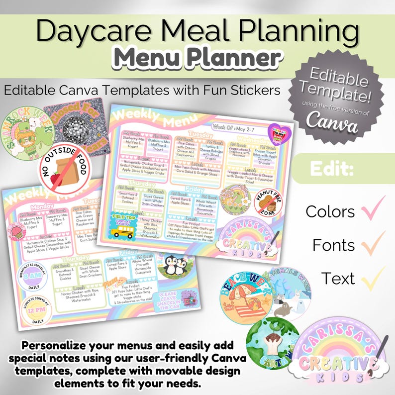 Complete Daycare Meal Planning Kit | Weekly & Monthly Menus, Recipes ...