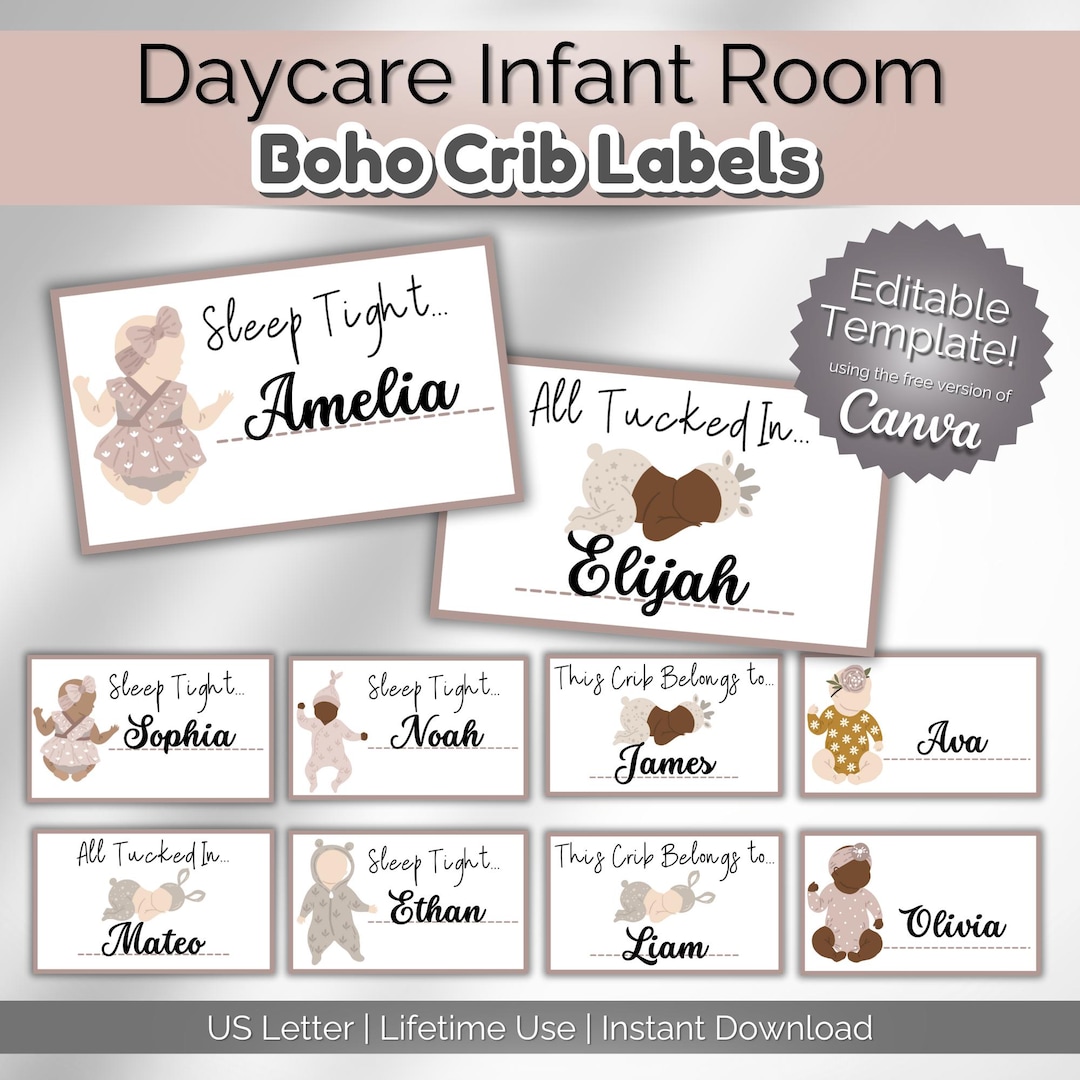 Boho Daycare Crib Labels Infant Classroom Printables Template | Name ...
