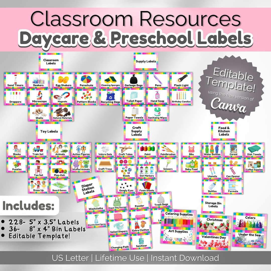 Printable Daycare Organization Labels | Preschool Classroom Labels ...