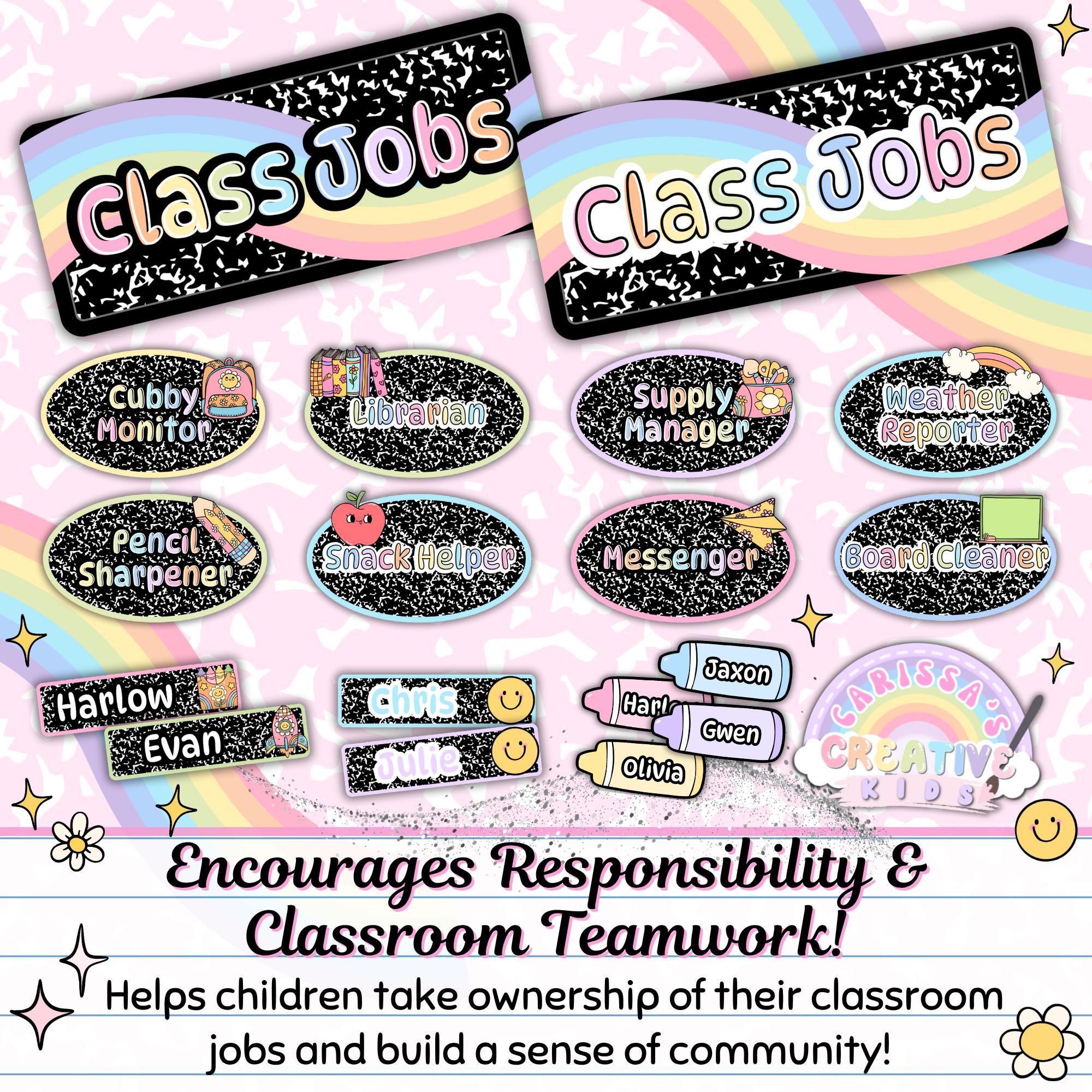 Pastel Groovy Rainbow Classroom Job Display Posters | Elementary ...