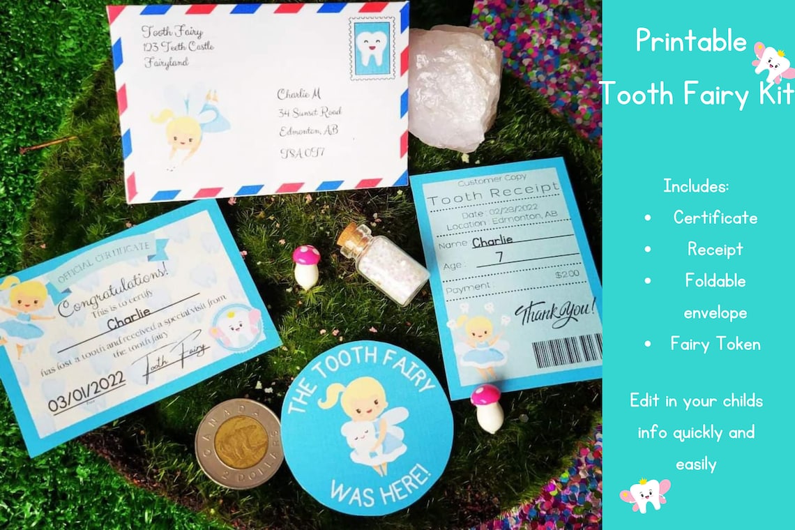 Printable Tooth Fairy Kit PDF Printable INSTANT EDITABLE Personalized ...