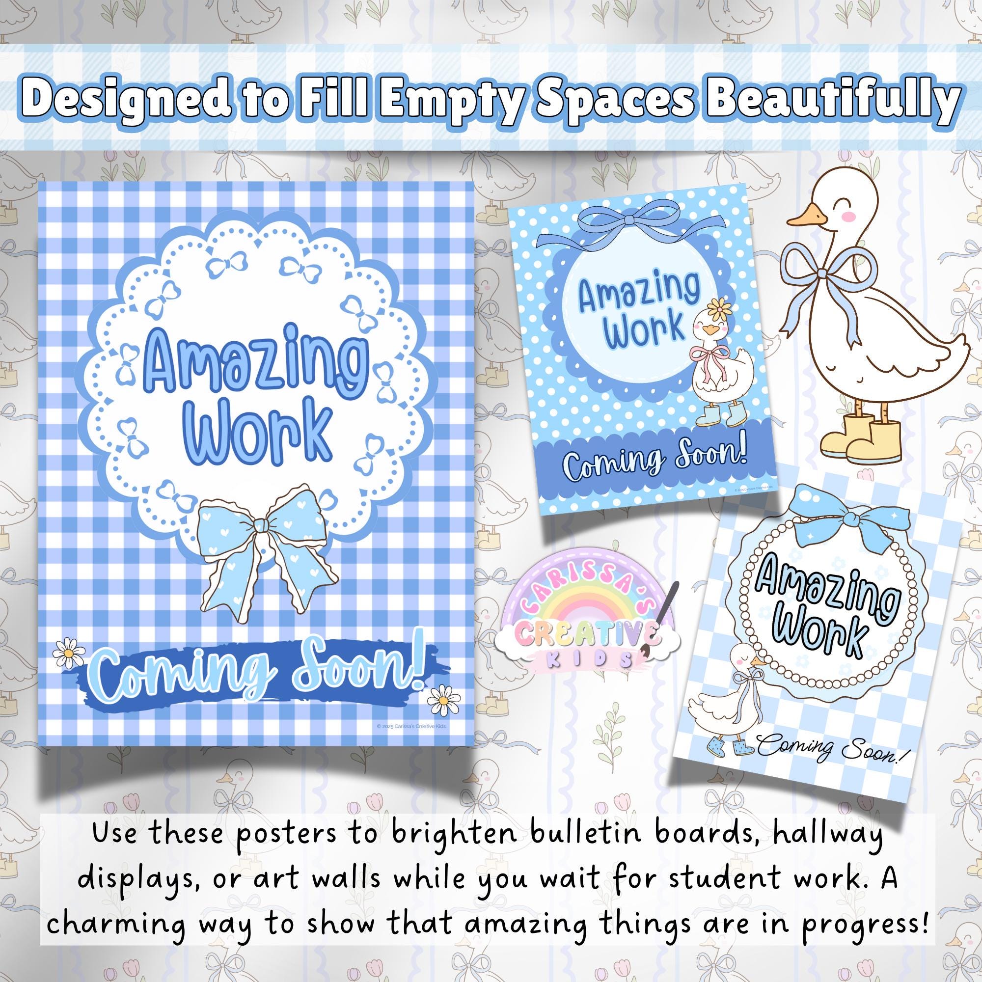 Amazing Work Coming Soon Posters • Student Work Display • Blue Gingham ...