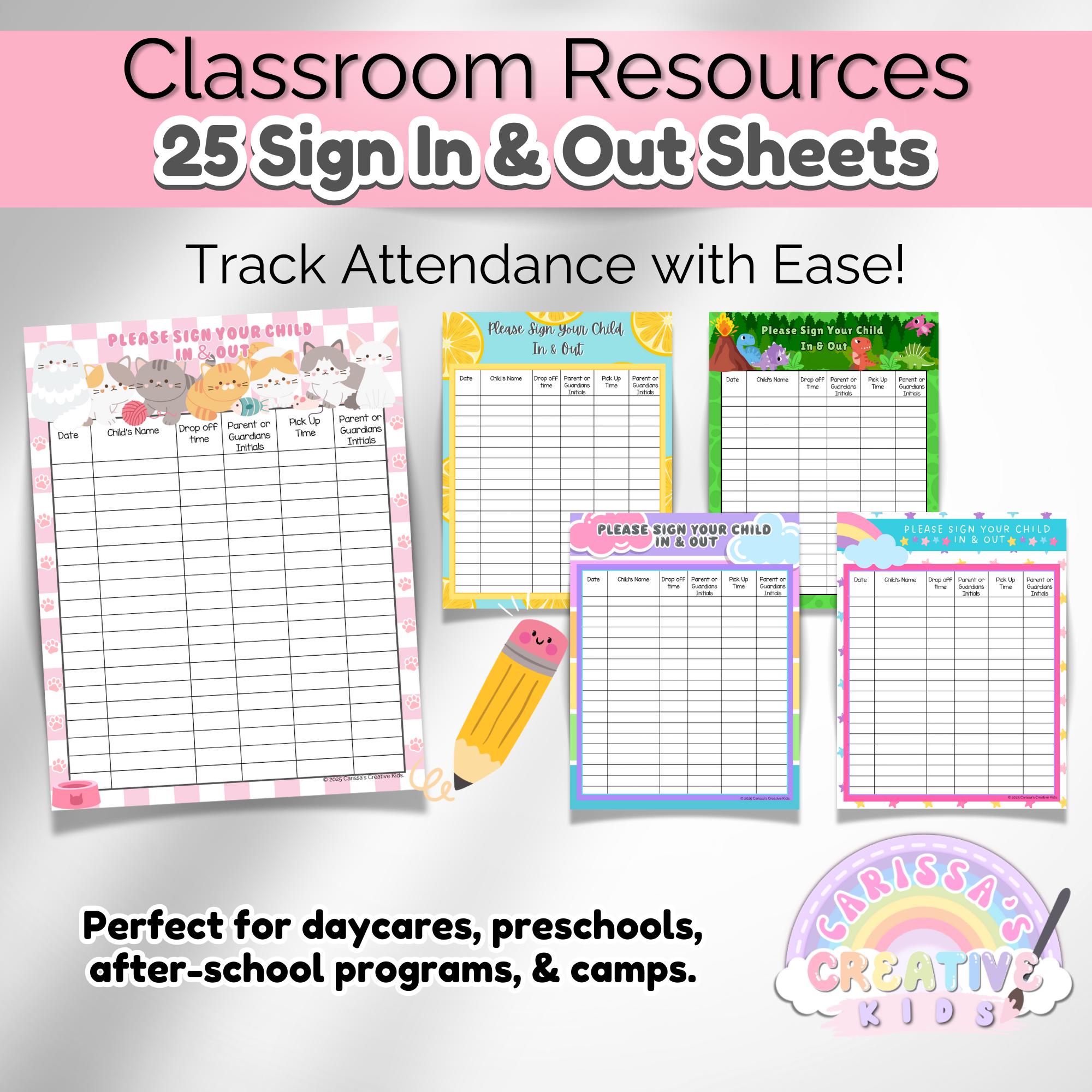 25 Printable Sign in and Out Sheets for Childcare | Daycare Sign in ...
