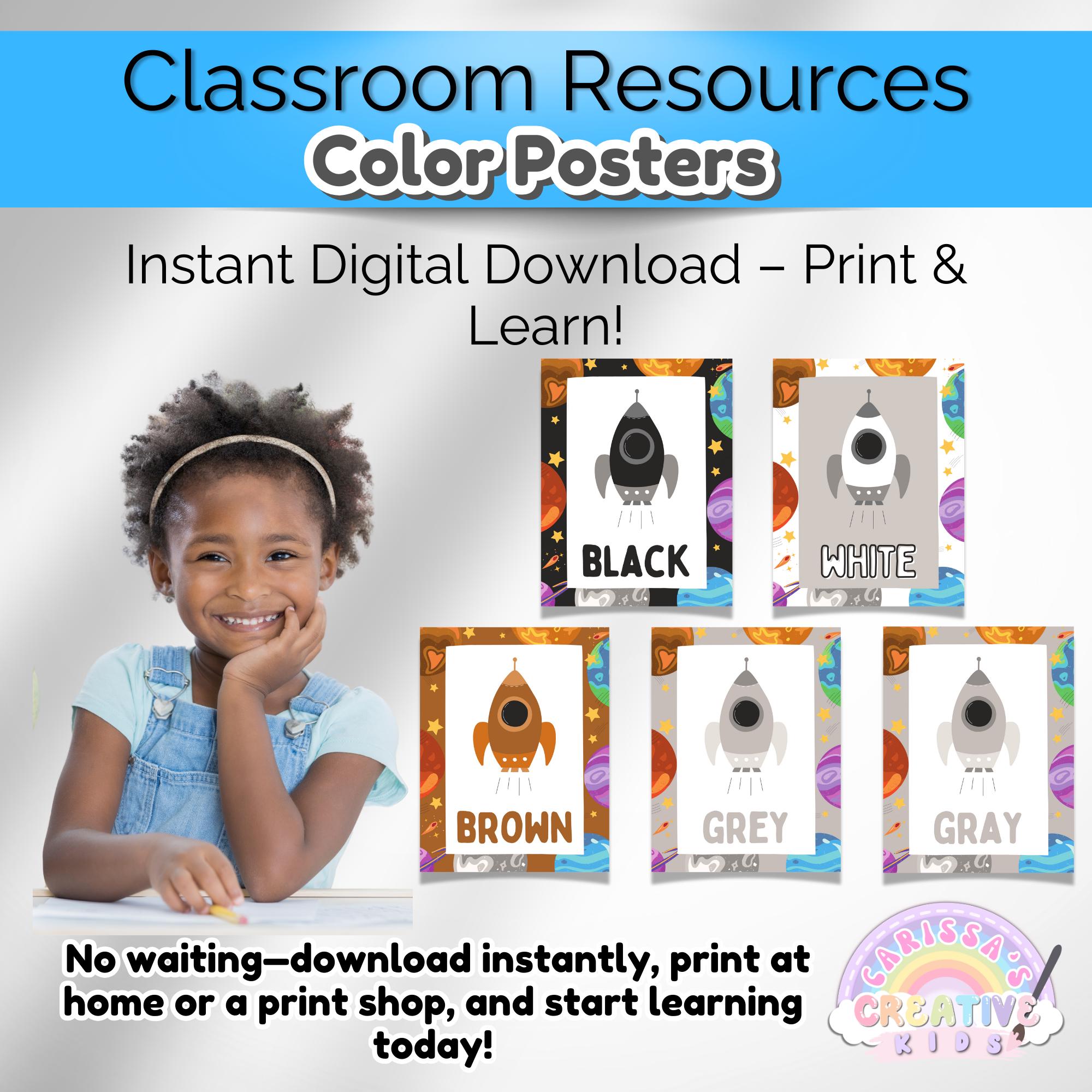 Outer Space Color Posters Classroom Decor | Preschool Daycare Posters ...