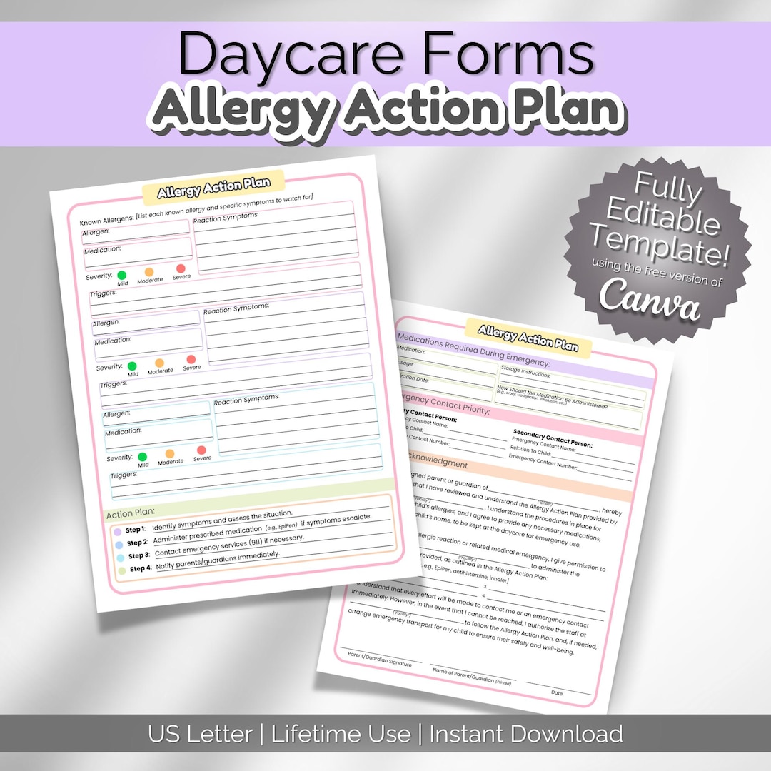 Daycare Forms Allergy Action Plan | Medical Forms for Childcare Centers ...