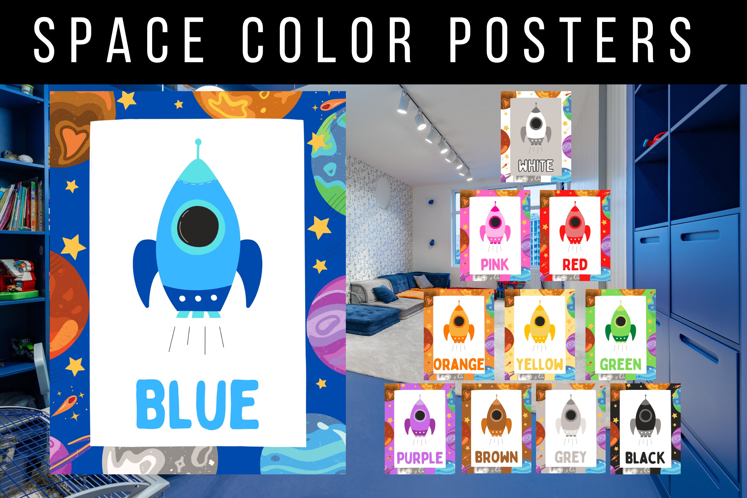 Space Color Posters Solar System Classroom Playroom Art - Etsy