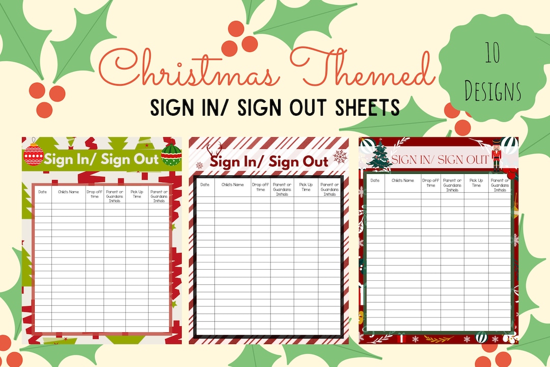 Christmas Themed Sign in and Out Sheets for Your Home Daycare, School ...