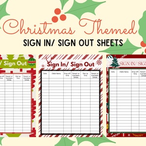 Christmas Themed Sign in and Out Sheets for Your Home Daycare, School ...