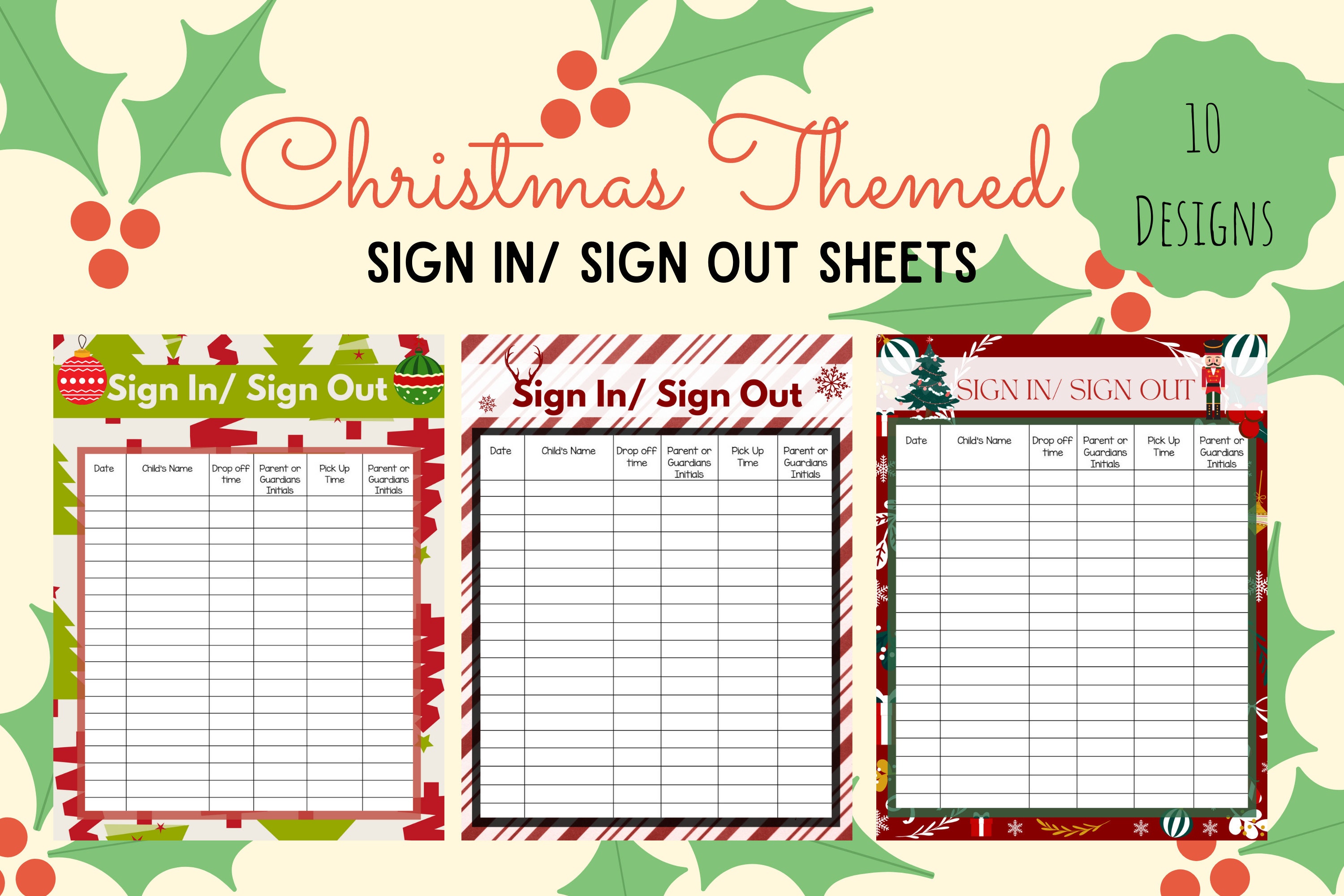 Christmas Themed Sign in and Out Sheets for Your Home Daycare, School ...