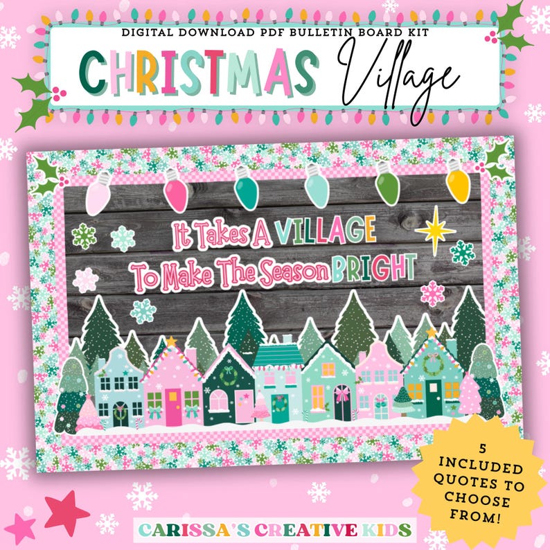 Christmas Village Bulletin Board Kit | Printable Classroom Decor ...