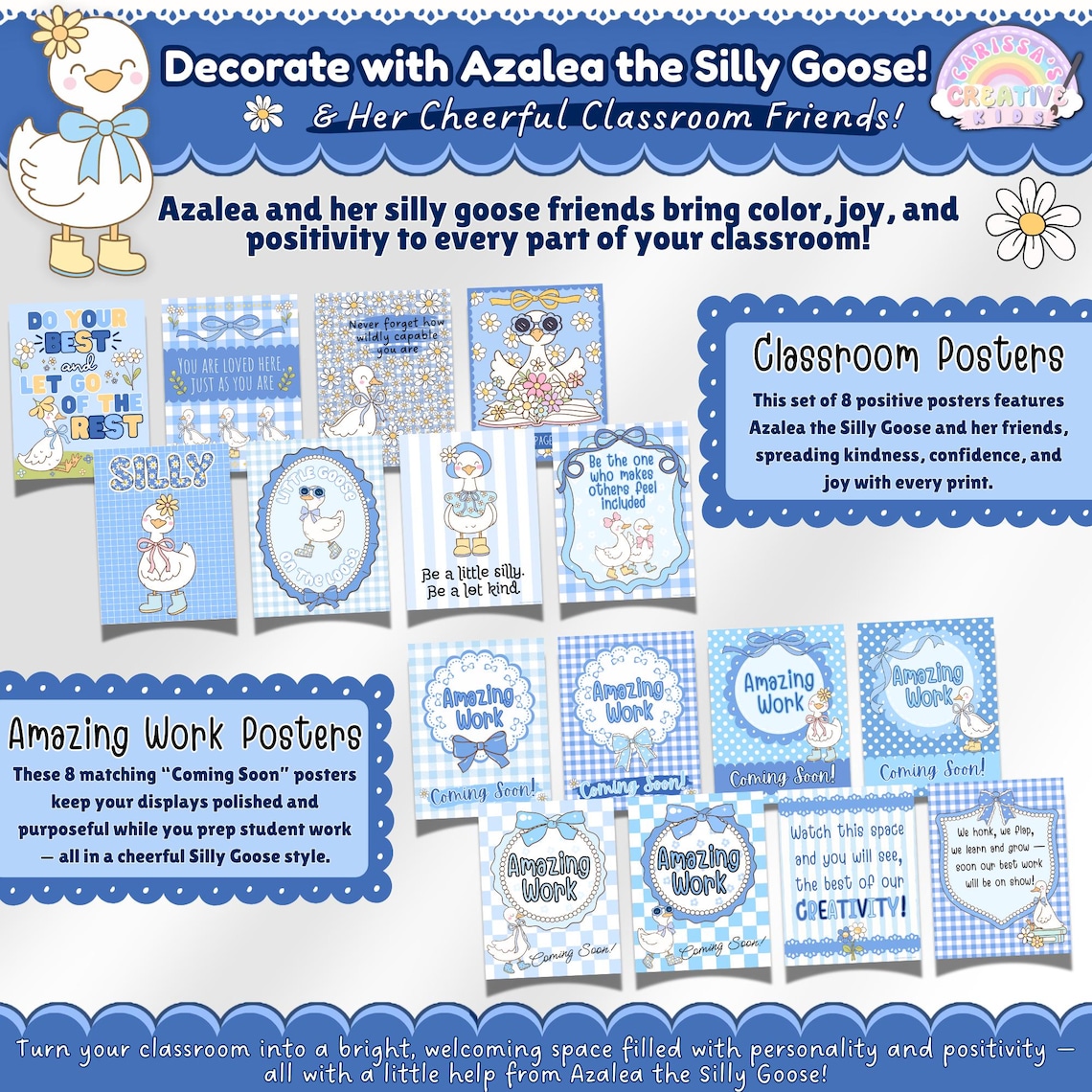 Silly Goose Classroom Decor Bundle | Printable Blue Gingham Decor for ...