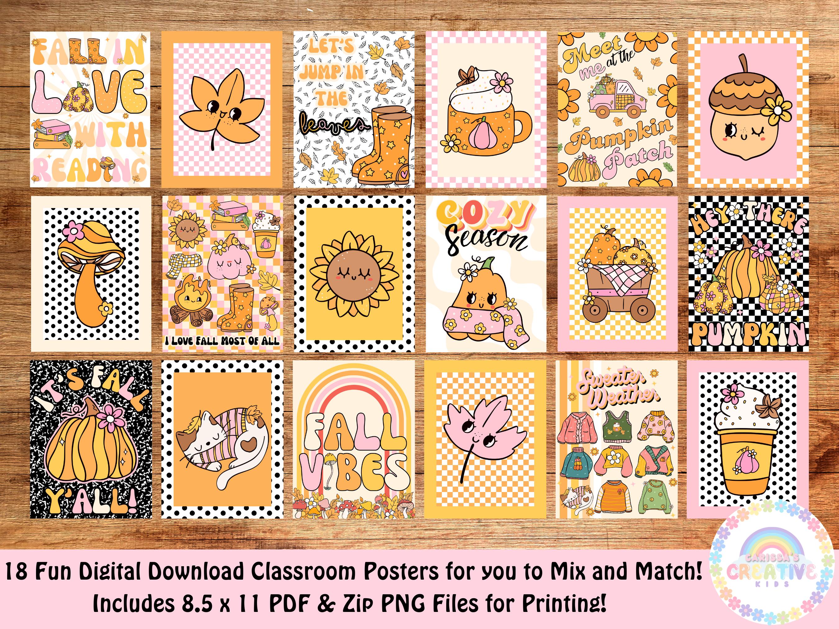 Groovy Retro Fall Classroom Posters | Pastel Bulletin Board Kit ...