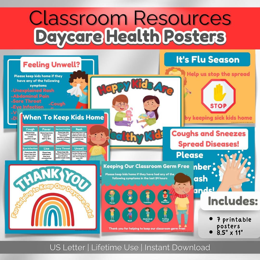 Daycare Sickness Posters Sick Policy Posters to Help Keep Your Space ...