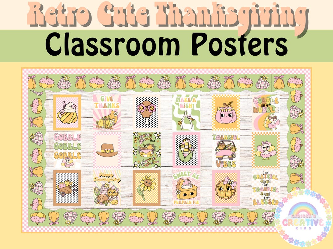 Retro Thanksgiving Classroom | 18 Preschool Printable Posters ...