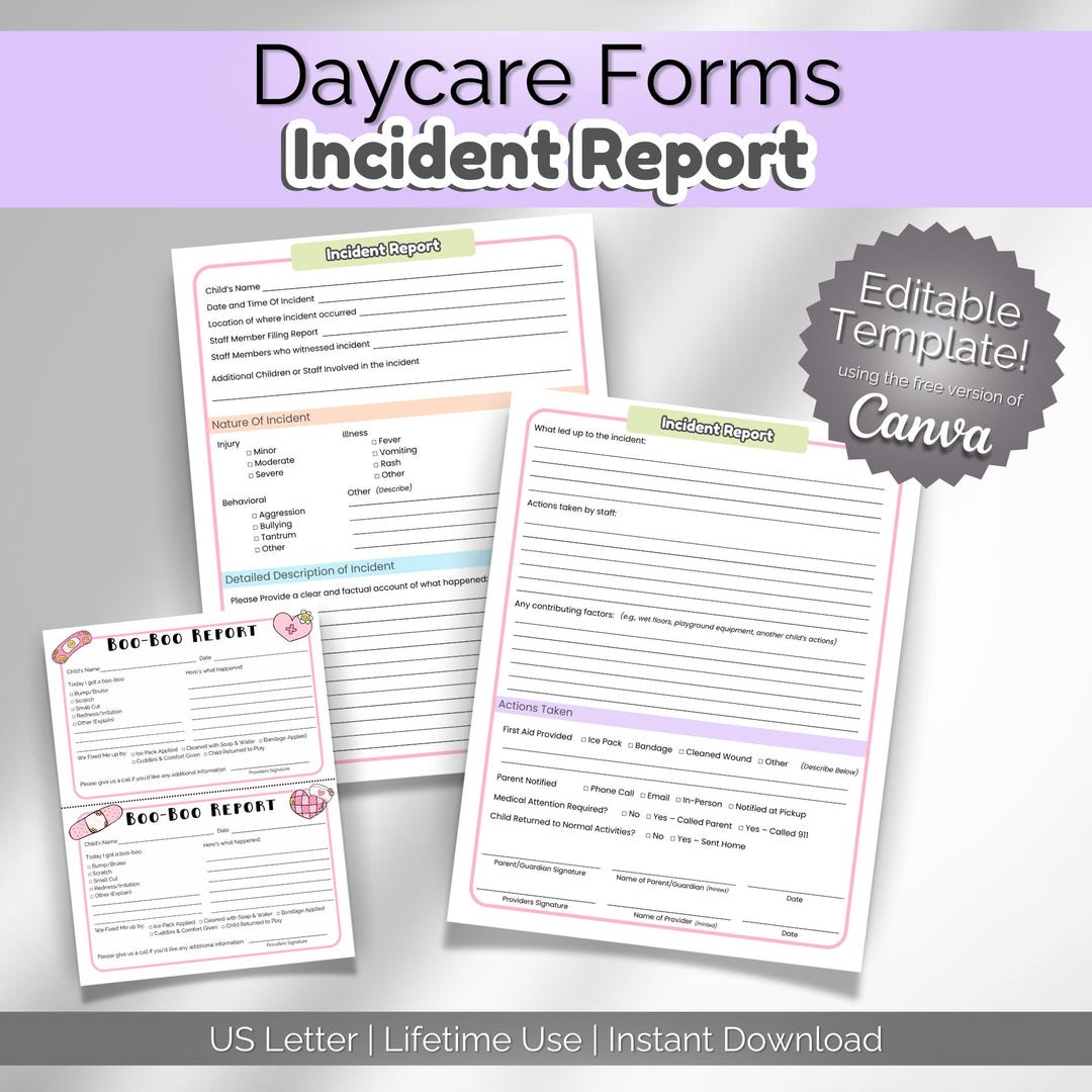 Incident Report Home Daycare Forms | Editable Template Format | Toddler ...