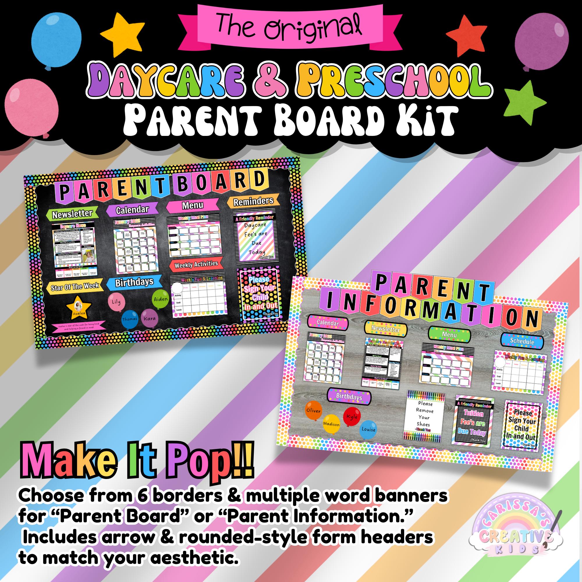 Daycare Parent Board Kit | Editable Preschool Bulletin Board ...