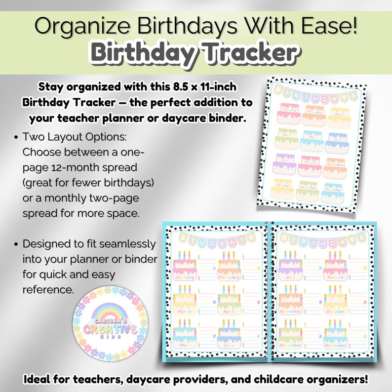 Birthday Tracker - Printable Daycare Binder Page - Daycare Teacher ...