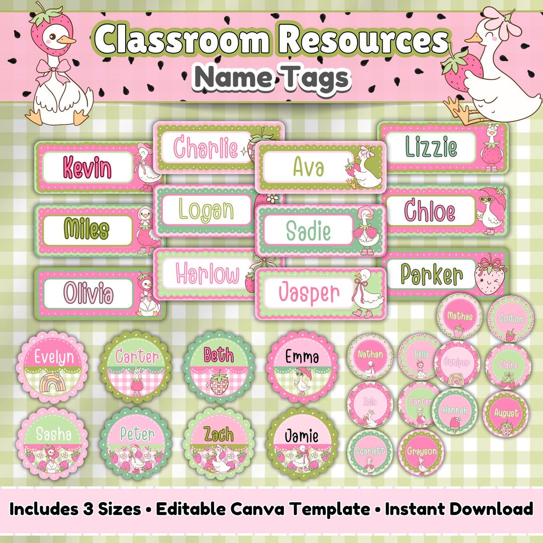 Strawberry Goose Name Tags | Editable Desk and Bin Labels for Preschool ...