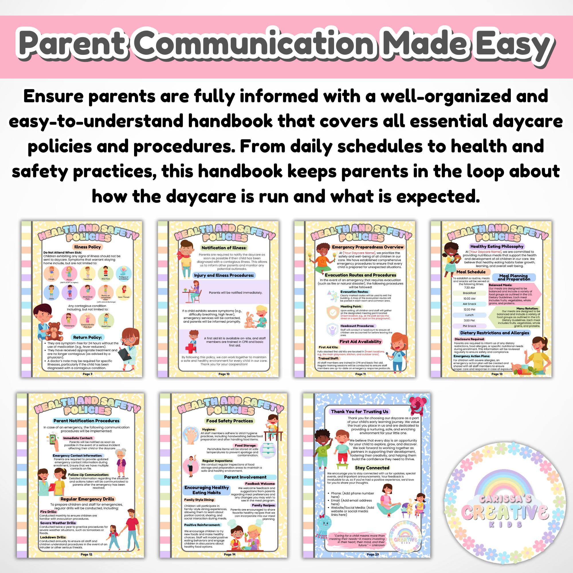 Daycare Forms- Editable Parent Handbook Template | Childcare Policies ...