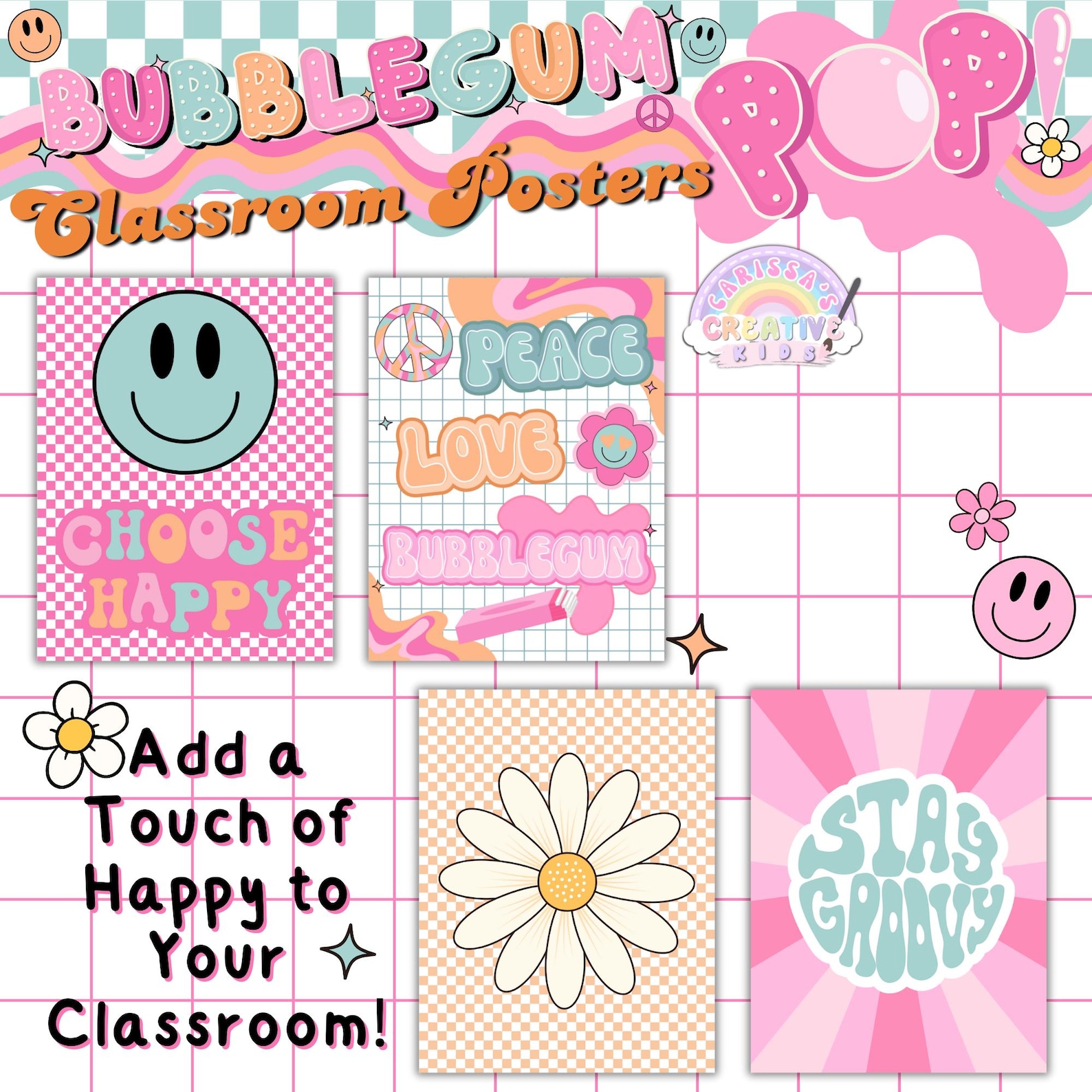 Retro Groovy Classroom Decor Posters | Bubblegum Classroom Theme ...