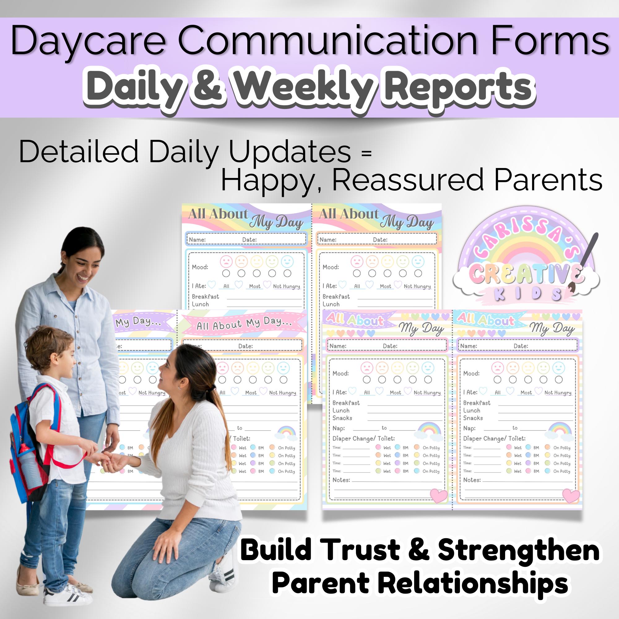 Daycare Daily Weekly Report Forms | Toddler Daily Report Daycare Log ...