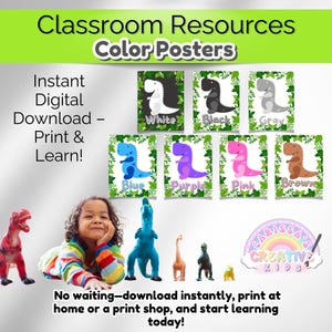 Dinosaur Theme Color Posters Daycare Classroom Decor | Prehistoric ...