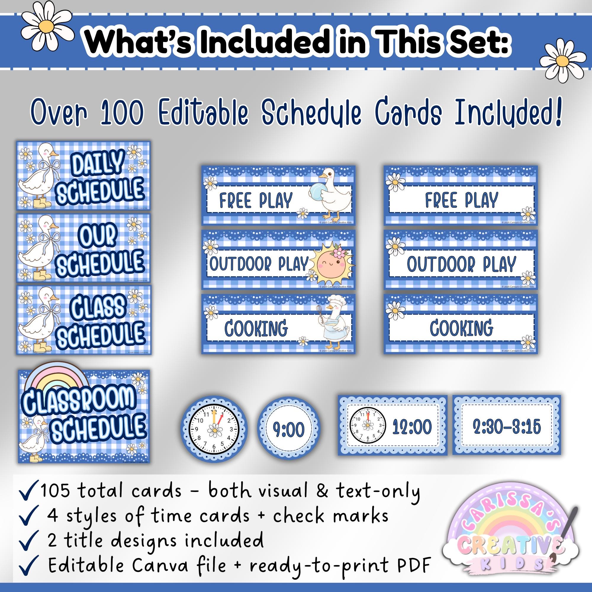 Silly Goose Visual Classroom Schedule Cards | Editable Daily Routine ...