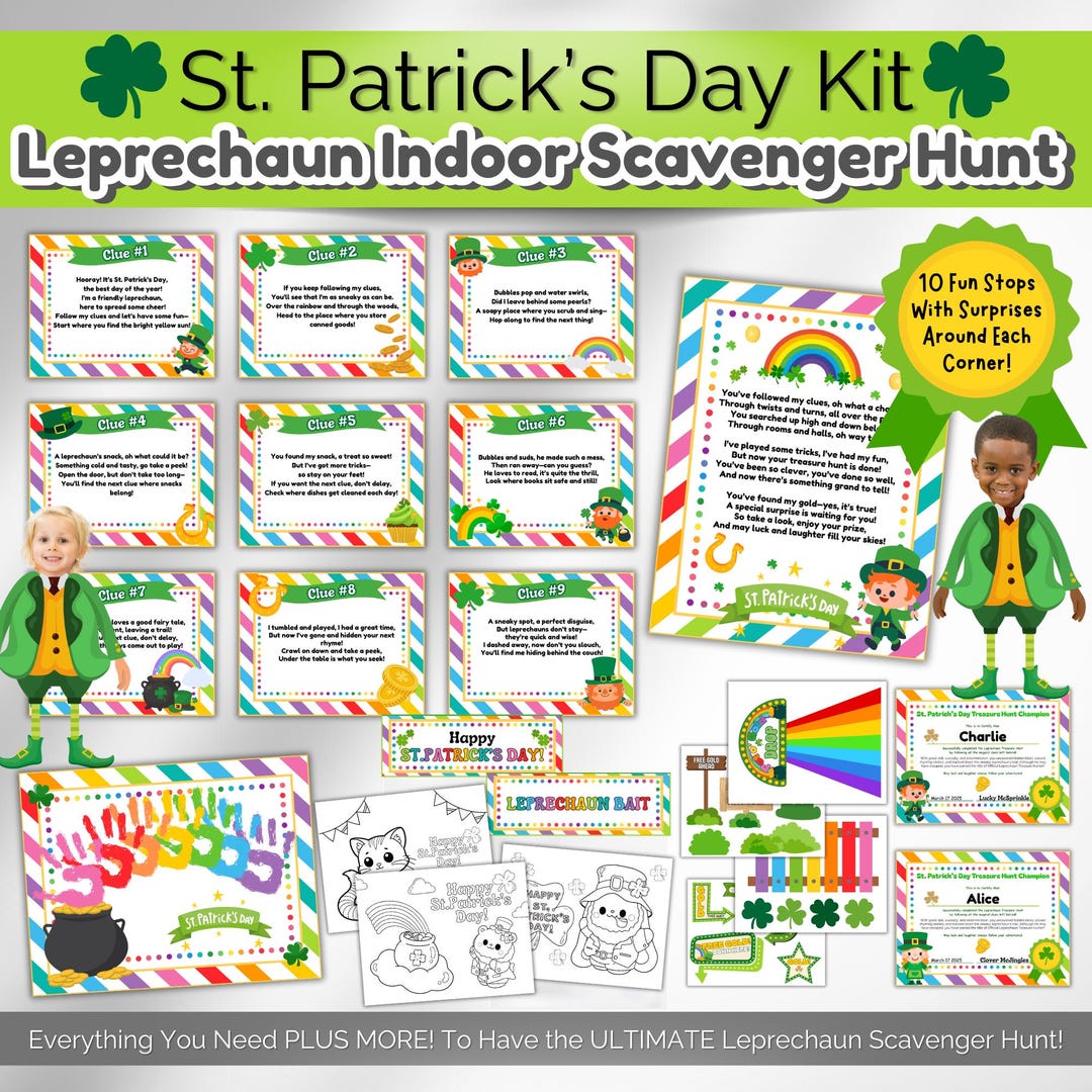 St Patricks Day Leprechaun Scavenger Hunt | Kids Saint Patricks Party ...